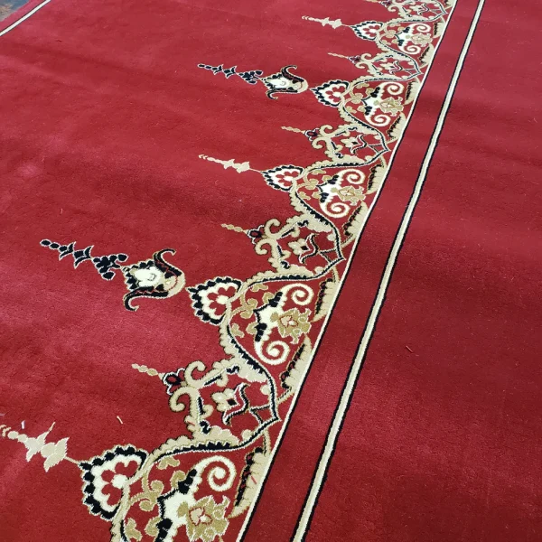 Red Luxury with Sleek Border Mosque Carpet - Mosque Carpet